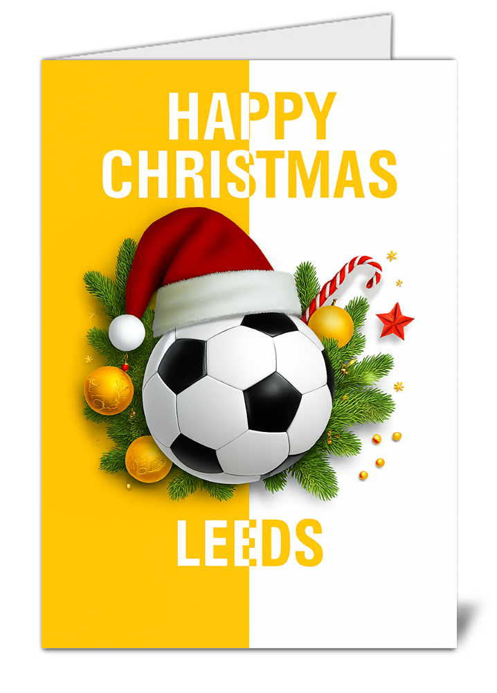 Leeds Fan Football Themed Happy Christmas Card - High Quality Gloss ...